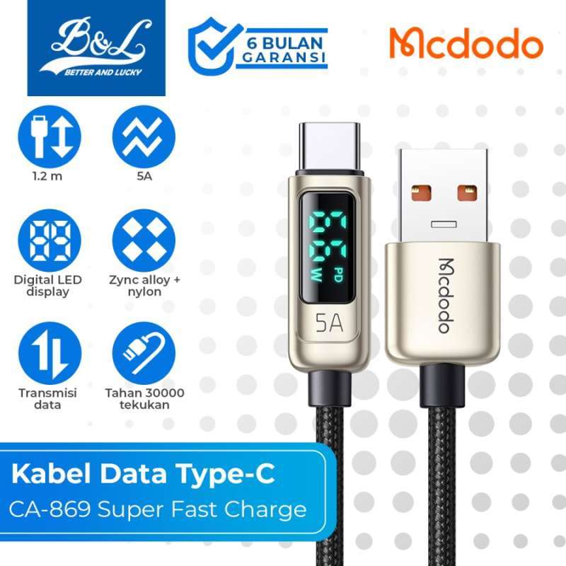 Promo Mcdodo Ca-869 Kabel Data Usb Type-c 5a Super Charge Digital ...