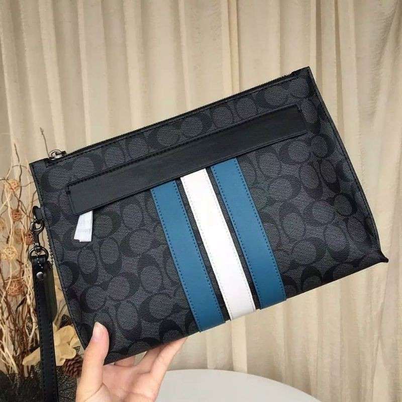Promo Tas Tangan Pria Clutch Coach Men Leather Logo Varsity Stripe ...