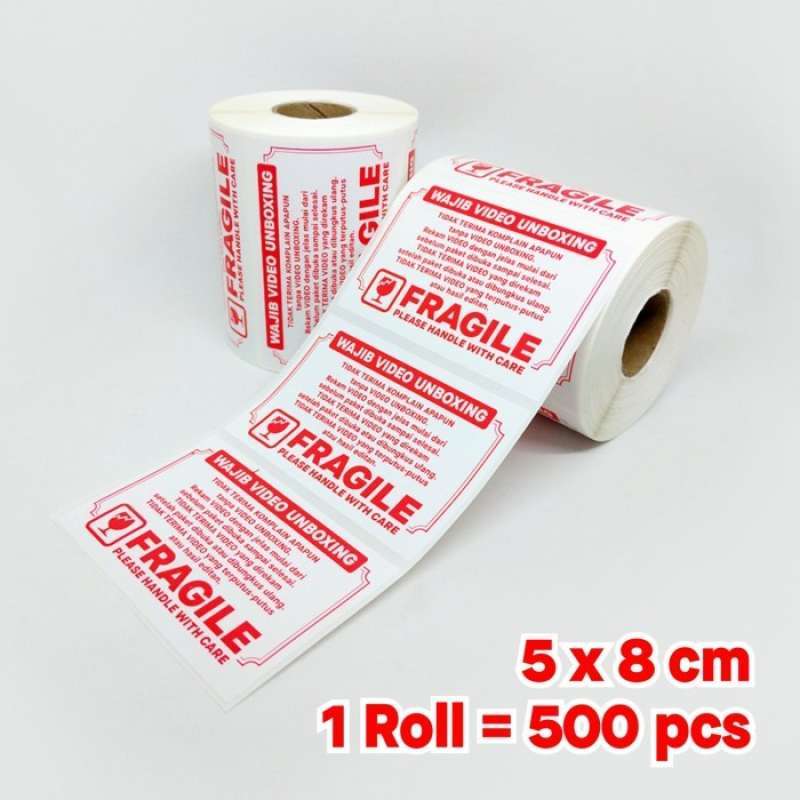 Promo Sticker Label FRAGILE Stiker Wajib Video Unboxing 8 x 5 cm (1 ...