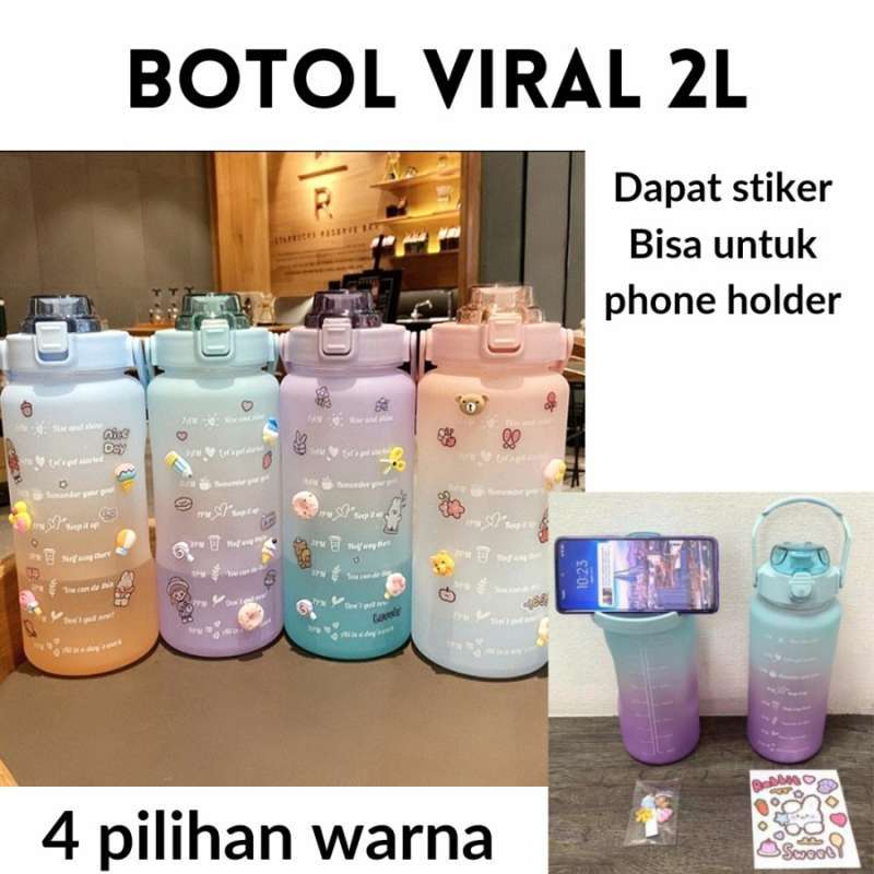 Jual Botol VIRAL 2 Liter / 2000ML Botol VIRAL Pelangi + stiker 2D&3D ...