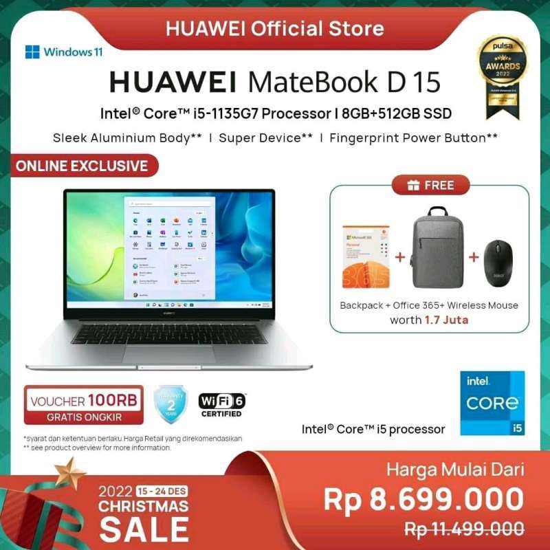 Jual Huawei Matebook D15 I5-1135g7 Laptop [intel I5+8gb+512gb Ssd+win ...