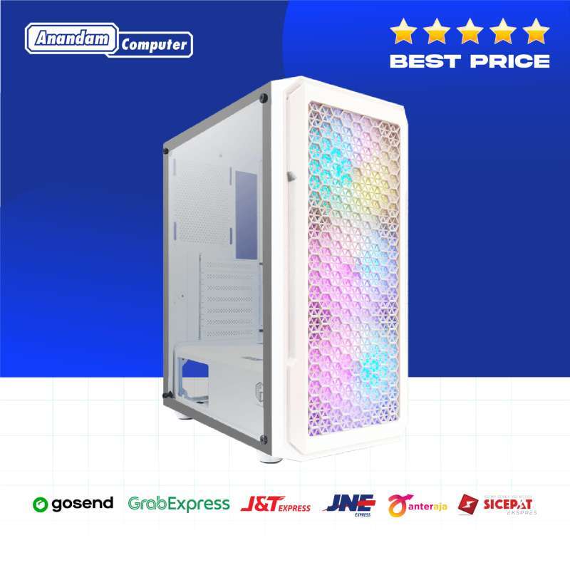 Jual Casing Cube Gaming NAVA WHITE FREE 3 FAN RGB Rainbow PC Case ...