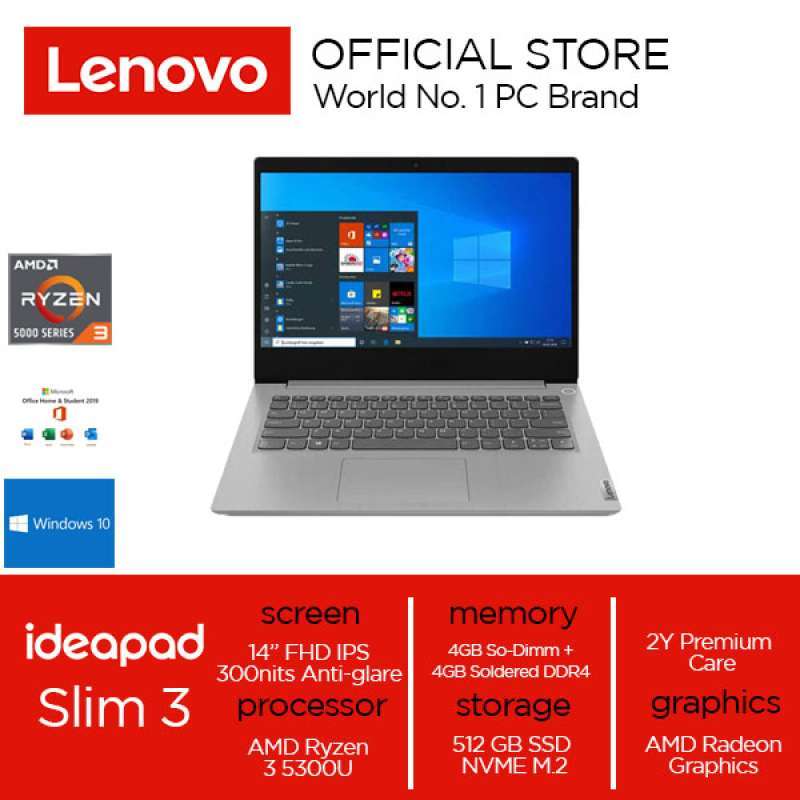 Jual Lenovo IdeaPad Slim 3 14ALC6-82KT00G5ID [AMD Ryzen 3-5300U/8GB/512GB SSD/14″/Win 10 Home ...
