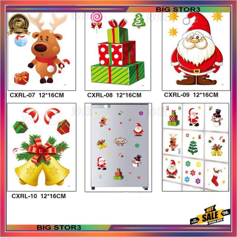 Jual Stiker Jendela Kaca Desain Snowflake Rusa Santa Clause Statis Tah