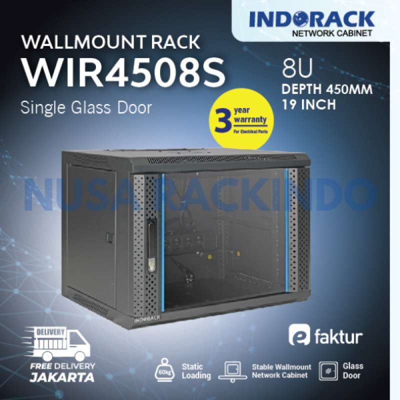 Promo WIR4508S - 8U Wallmount Rack Depth 450mm Single Door 19 ...