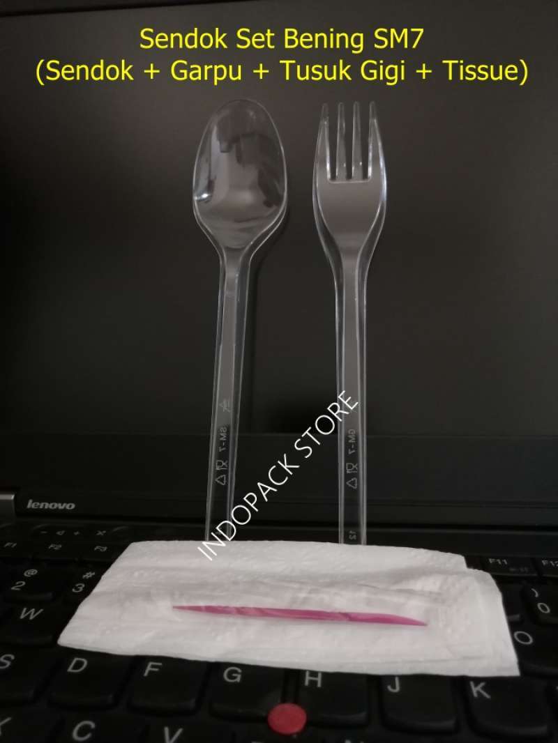 Jual Set Sendok Garpu Plastik Bening + Tisu + Tusuk Gigi 100 Set ...