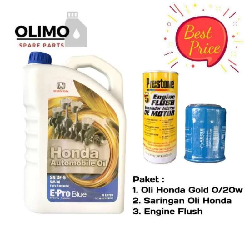 Jual Oli Honda Blue 5W/30 4 Liter + Filter Oli Honda + Engine Flush di ...