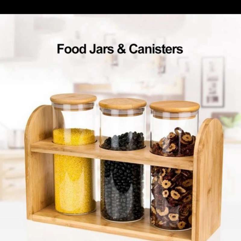 Jual Toples Kaca Kopi Teh Isi 3 Borosilicate Glass Jars Kedap Udara di ...