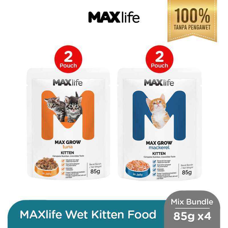 Jual Maxlife Wet Kitten Tuna Food Tuna + Mackarel Pouch 85 Gr 2 Pcs Di ...
