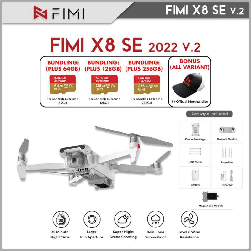 Promo FIMI X8SE 2022 V2 Standard Version GPS 10KM 4k 48MP 3-Axis Gimbal ...
