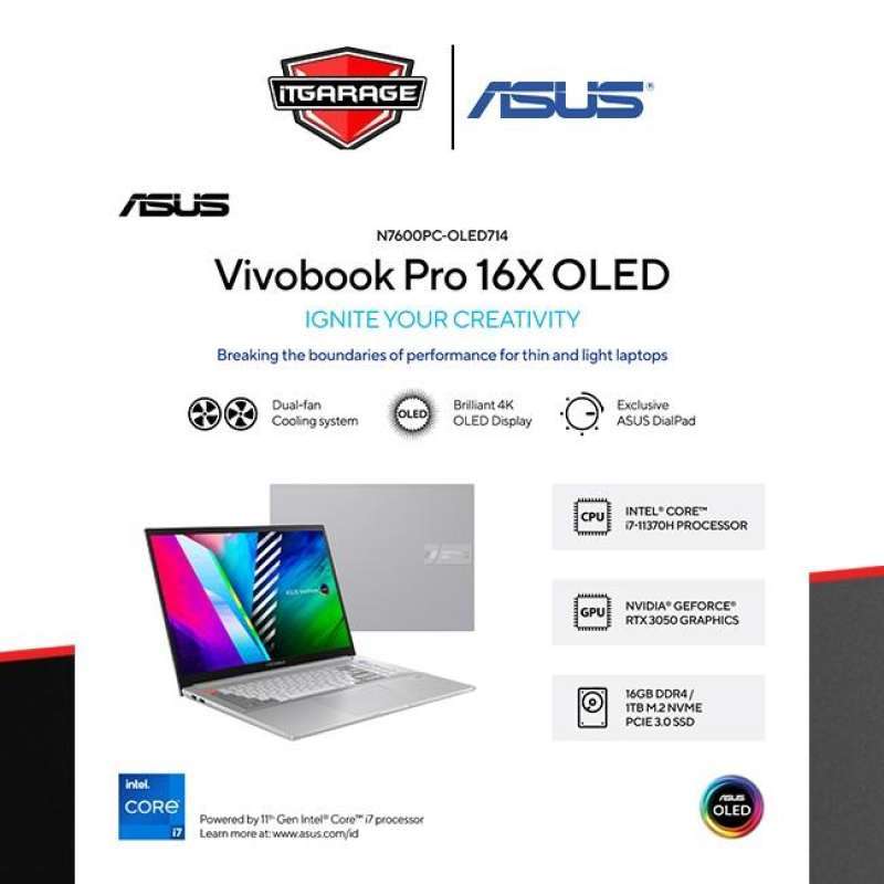 Jual Asus Vivobook Pro 16x N7600pc-oled714|i7-11370h/16g/1tb/rtx3050 ...