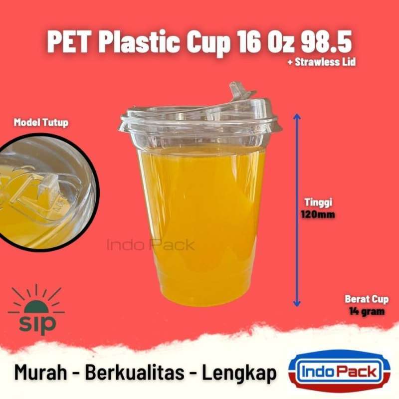 Jual Gelas Plastik PET 16 Oz + Strawless Lid @50 Pcs SIP 98.5 / Plastic Cup di Seller Indo Pack ...