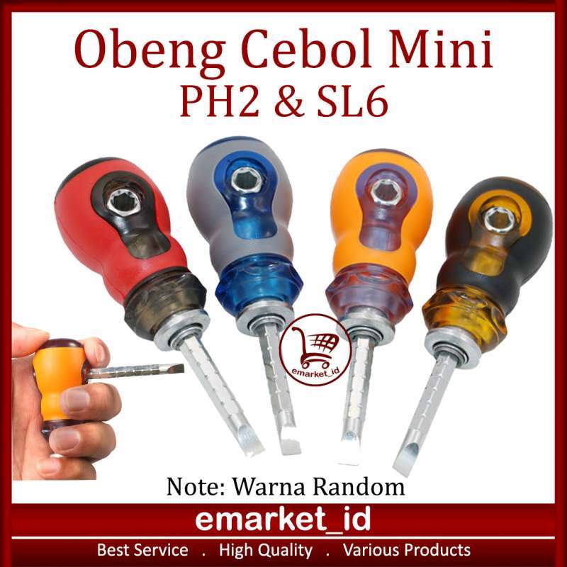 Jual Obeng Cebol 2 in 1 PH2 SL6 / Bolak Balik Mini / 2 Way Gagang PVC ...