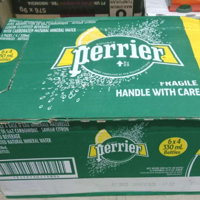 Jual perrier lemon 330 ml x 24 botol/carbonated natural mineral water ...