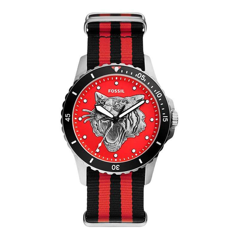 Promo Fossil Fb 01 Fs5929set Men Dual Tone Wolf Motive Dial Dual Tone Nylon Strap [machtwatch