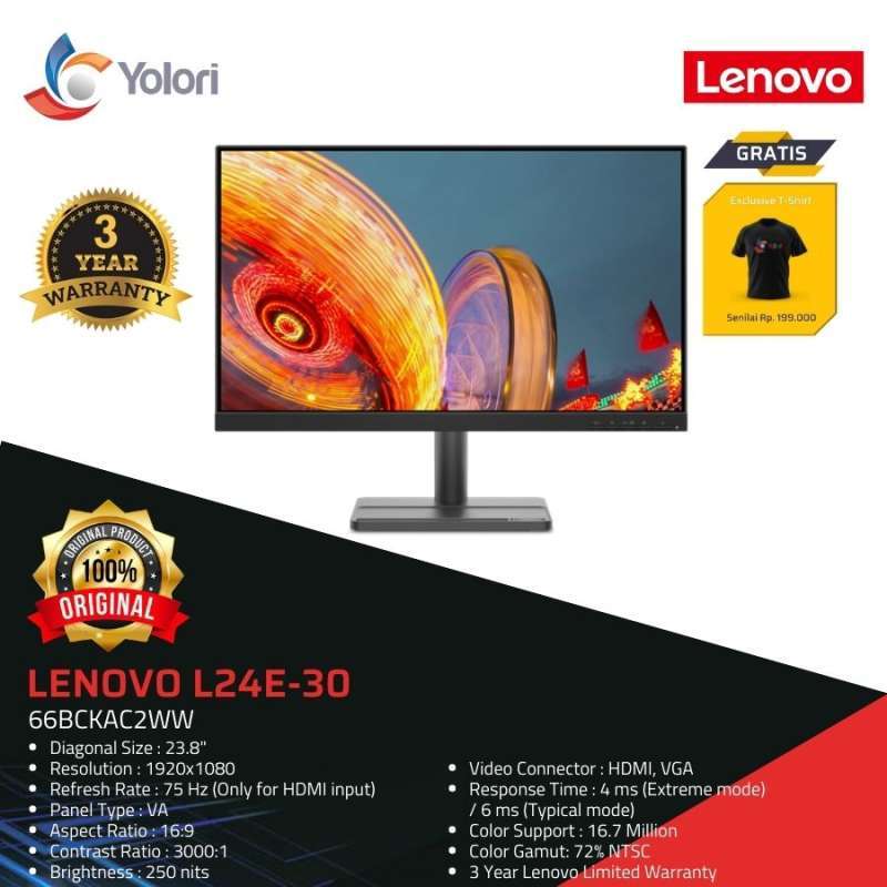 Jual Lenovo Monitor L24e-30 23.8-Inch di Seller Yolori Official Store ...