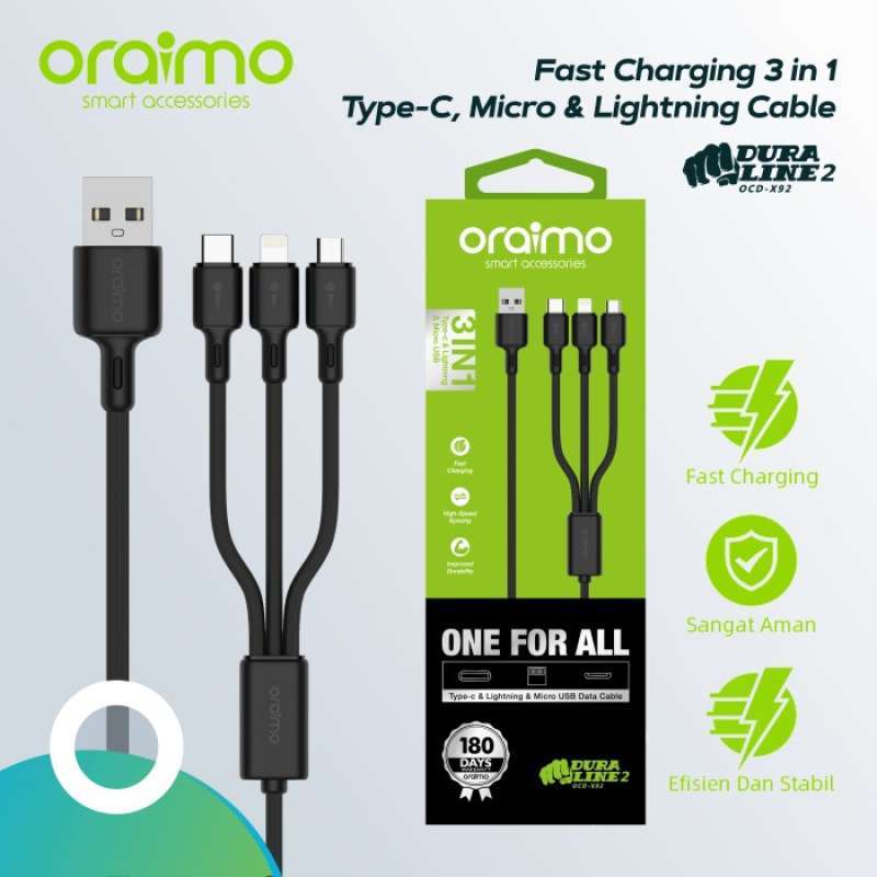 Promo Oraimo Kabel Data 3in1 Fast Charging Data Cable Charger OCD-X92 ...