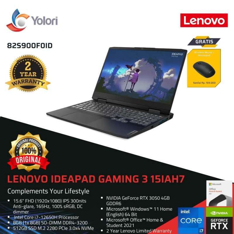 Jual Lenovo Ideapad Gaming 3 15iah7 [i7-12650h, 8gb, 512gb, Nvidia Rtx ...