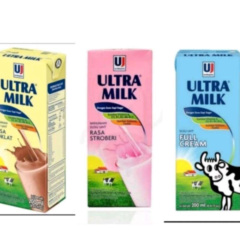 Jual Ultra Milk 200 ml susu UHT rasa : cokelat / full cream / stroberi ...