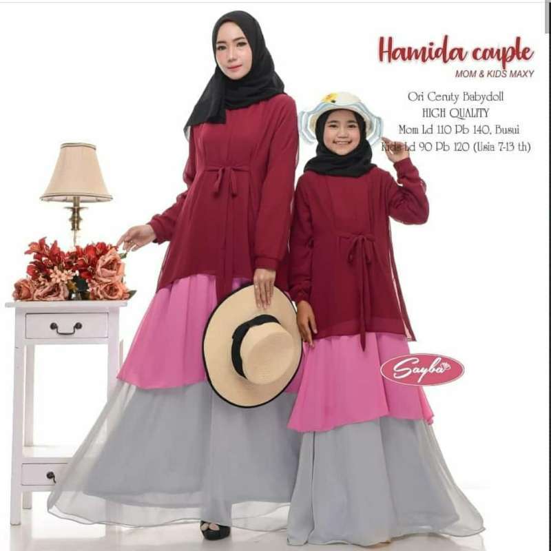 Jual Jesla Fashion Hamida Couple Ceruty Babydoll ( Gamis Ibu Dan Gamis Anak ) Baju Muslim Couple ...