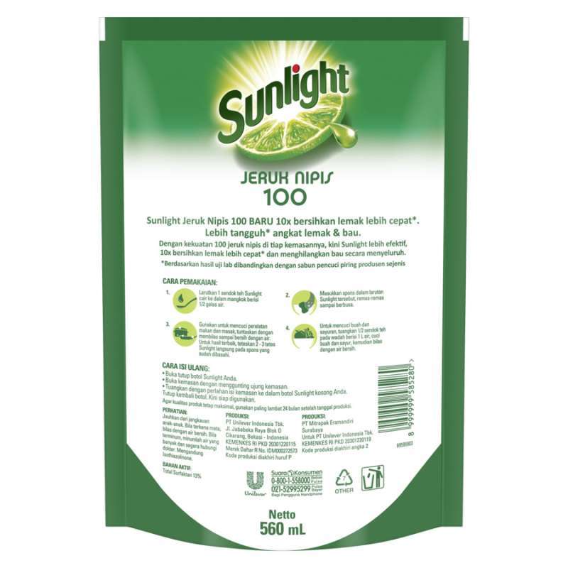 Jual Sunlight Sabun Cuci Piring Jeruk Nipis Refill [ 560 Ml ] Di Seller Avistore - Jaka Sampurna ...