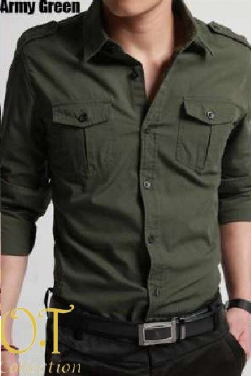 Jual Diego Vl Pakaian Pria Kemeja Slim Fit Warna Hijau Army Dan Khaki Khakis Di Seller Modis