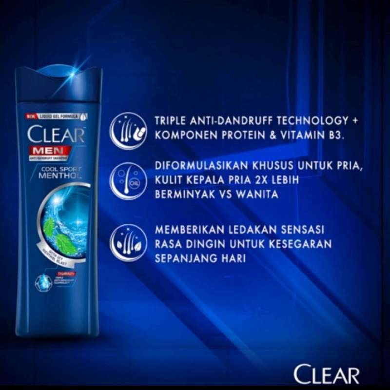 Jual Clear Men Cool Sport Menthol Shampoo Botol Ukuran 300 Ml Isi 3 Pcs ...