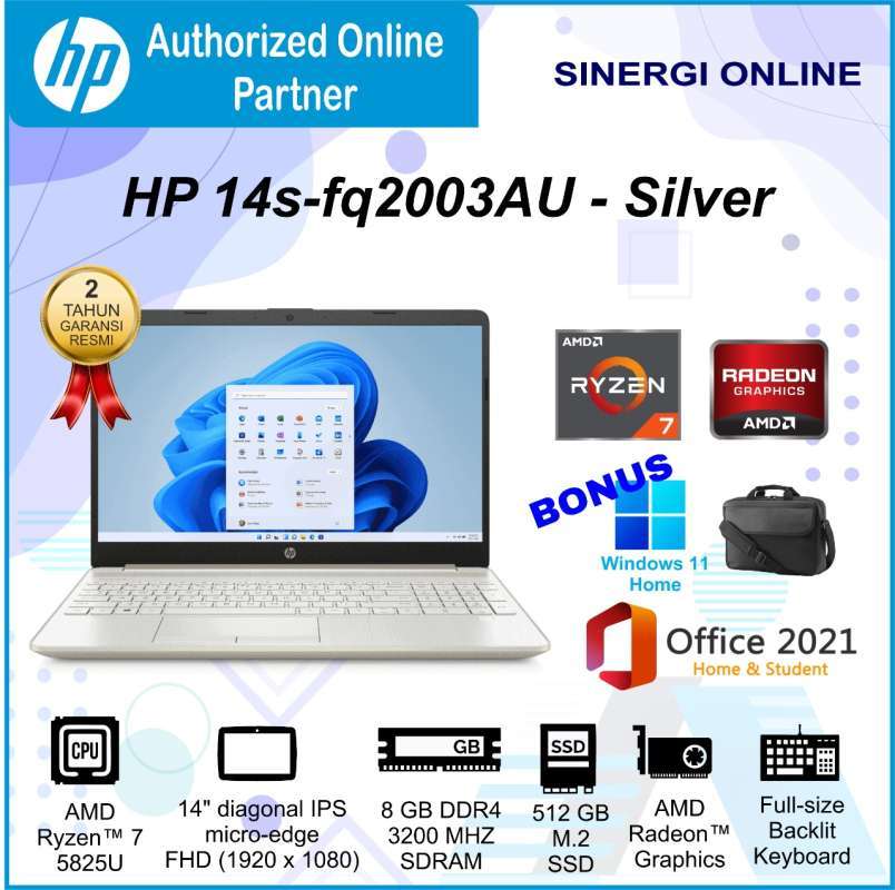 Jual Laptop HP 14s-fq2003AU Ryzen 7 5825U 512GB SSD 8GB Win11+OHS2021 ...