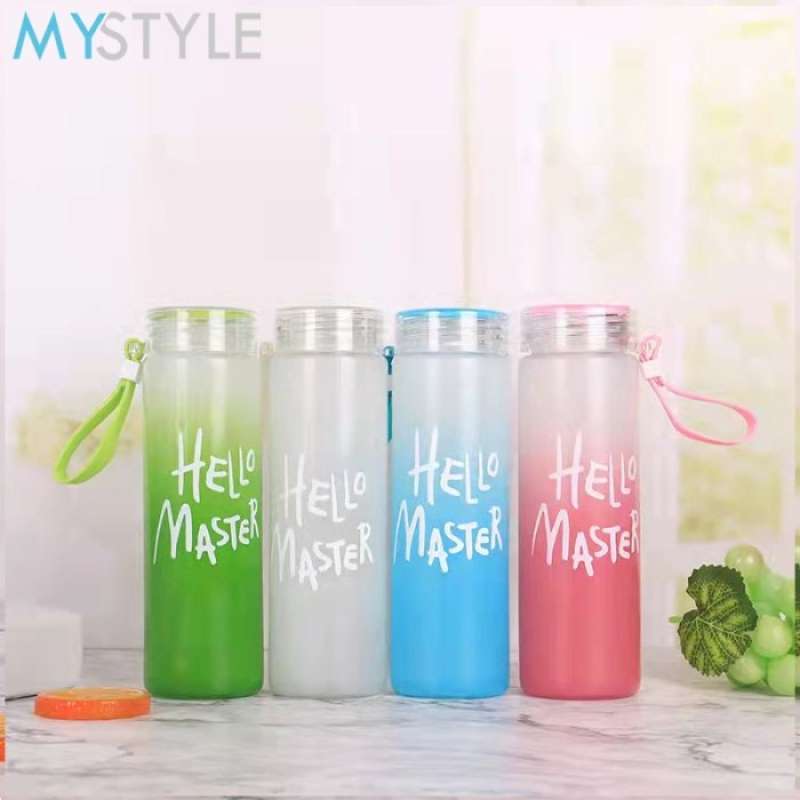 Jual BOTOL MINUM KACA HELLO MASTER TUMBLR WARNA GRADASI DENGAN BOX ...