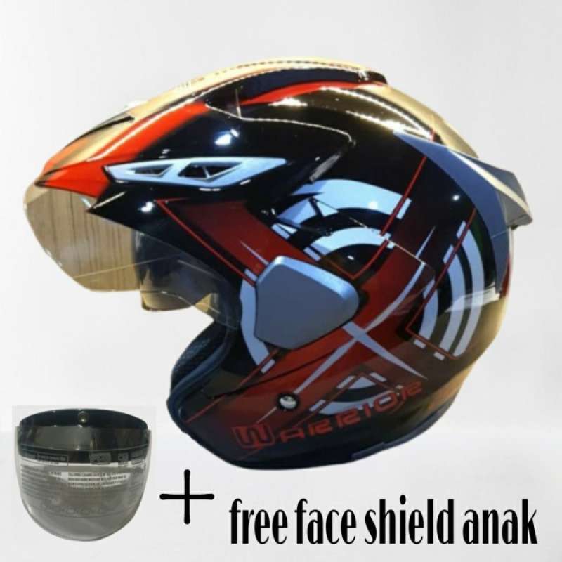 Jual Helm Half Face Double Visor Anti Pecah SNI Warrior Red Glossy . di ...