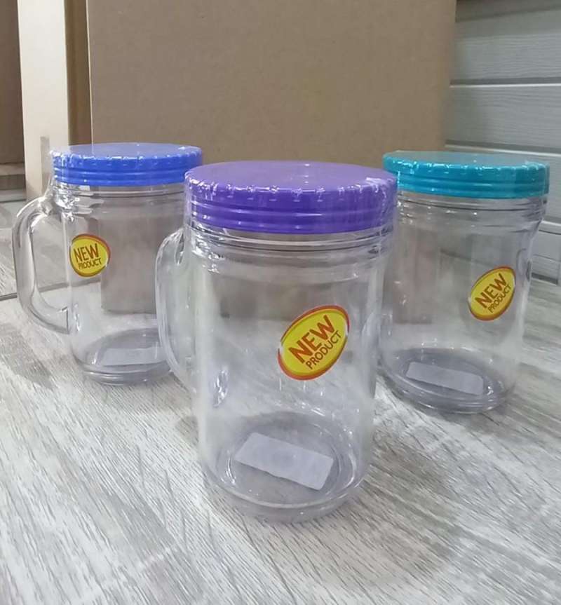 Jual MASON JAR MUG PLASTIK 500 ML WITH COVER ACG19C ONYX di Seller ...