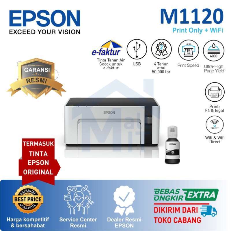 Promo JKT PRINTER EPSON M1120 M-1120 PIGMENT MONOCHROME INKJET WIFI ...