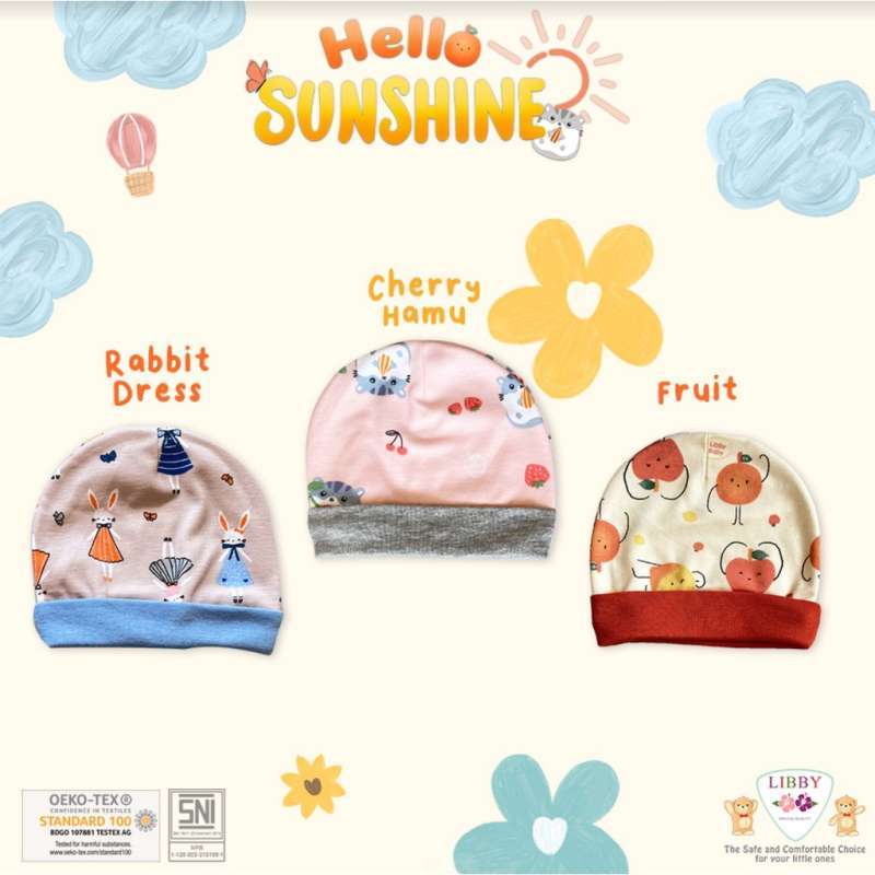 Jual Libby Baby Topi Bulat New Born 3 Pcs Kupluk Motif Terbaru Hello ...