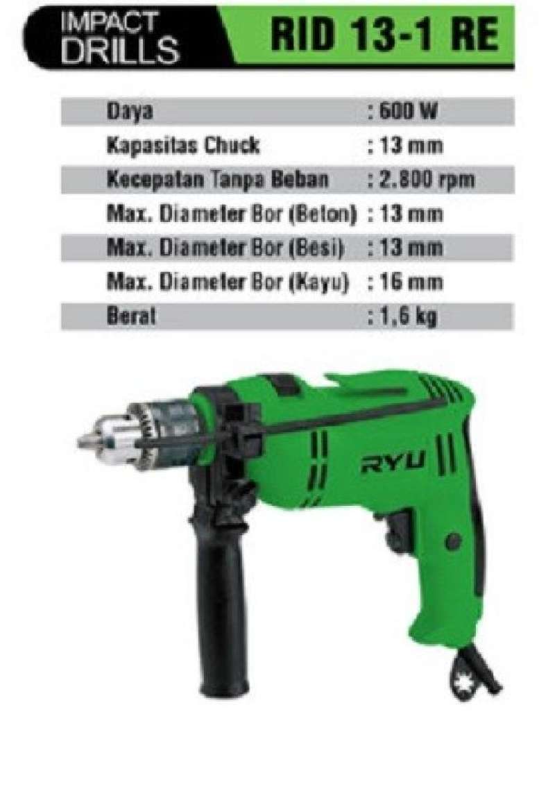 Jual Ryu Impact Drill 13mm Rid13-1re - Mesin Bor Beton, Besi & Kayu ...
