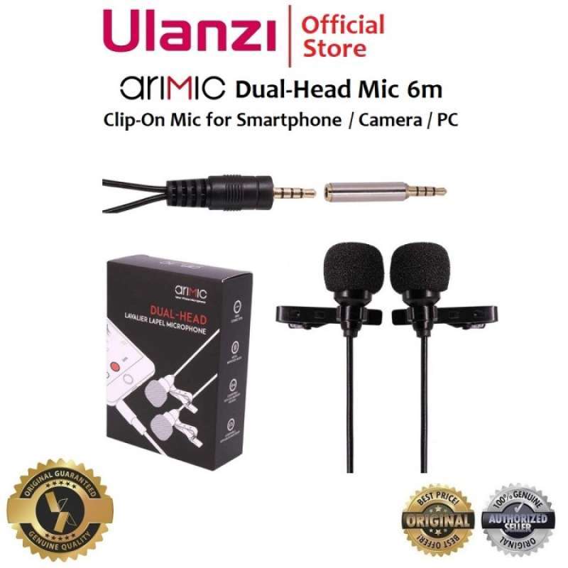 Jual ULANZI Arimic Dual Head Mic 6m Clip On Mic for Smartphone Camera ...