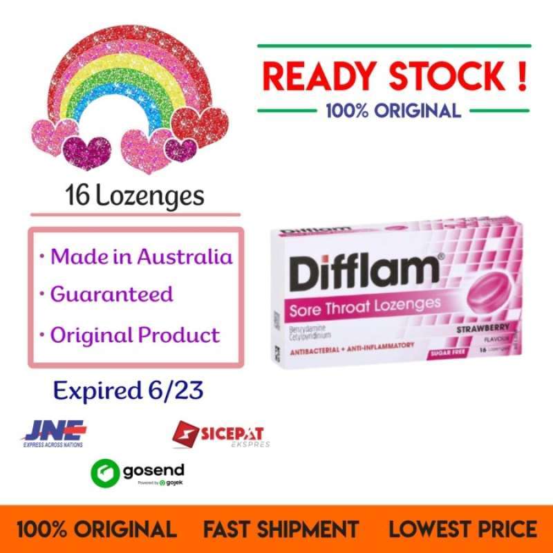 Promo Difflam sore throat strawberry lozenges permen sakit leher Diskon ...