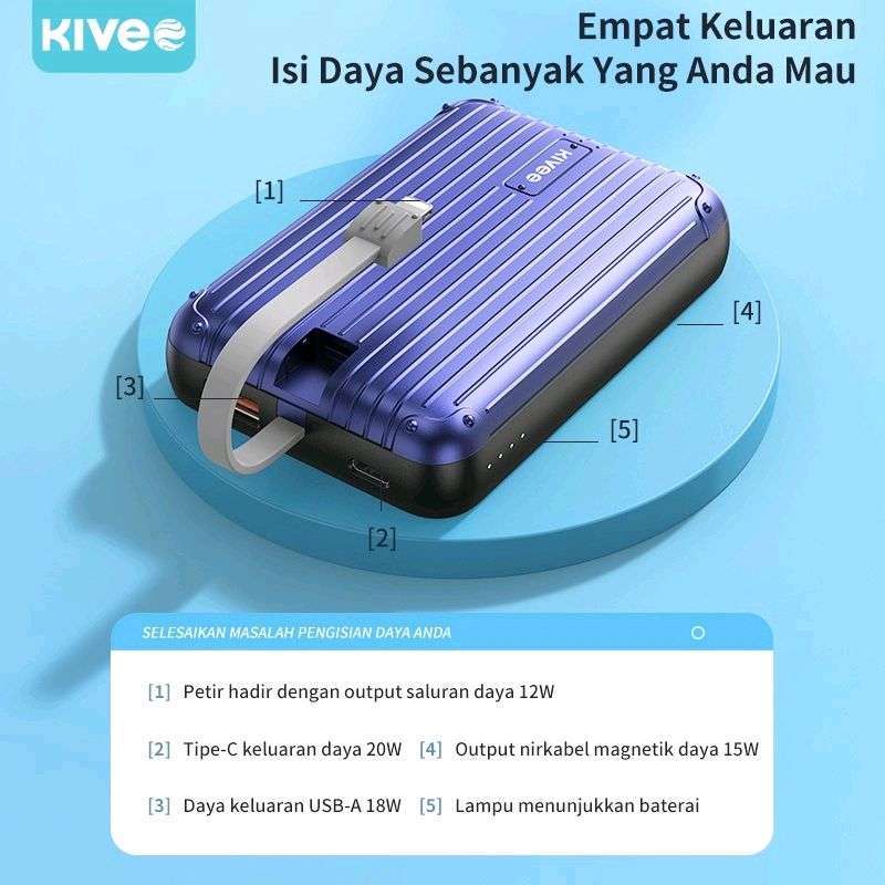 Jual Kivee Power Bank 10000mAh PT125D Blue Original dan Kapasitas Asli ...