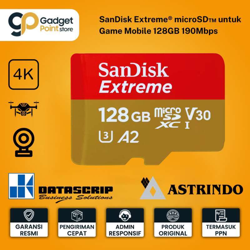 Jual Micro SD 128GB SanDisk Extreme A2 190MB/s MicroSD Card for Mobile Gaming di Seller Gadget ...