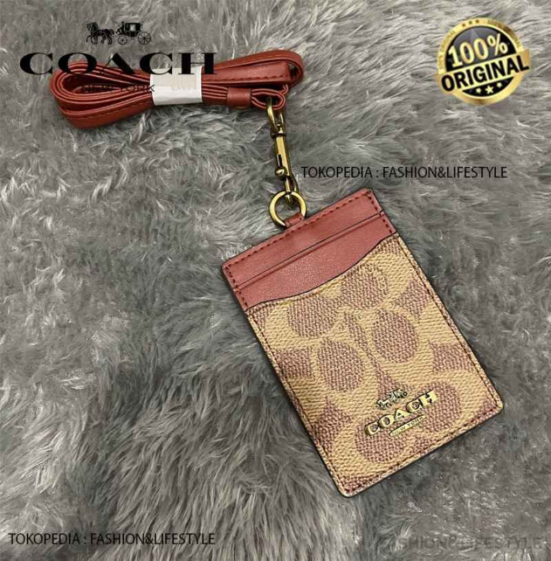 Jual COACH Id Lanyard In Colorblock Signature Canvas Khaki 100% ...