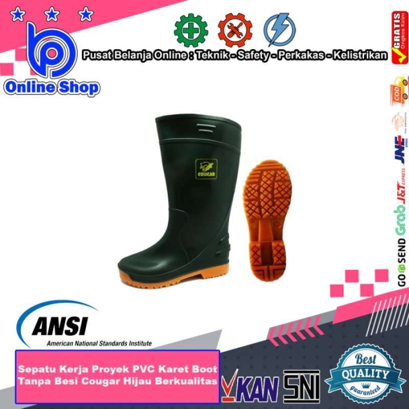 Jual Sepatu Kerja Proyek PVC Karet Boot Tanpa Besi Cougar Hijau ...