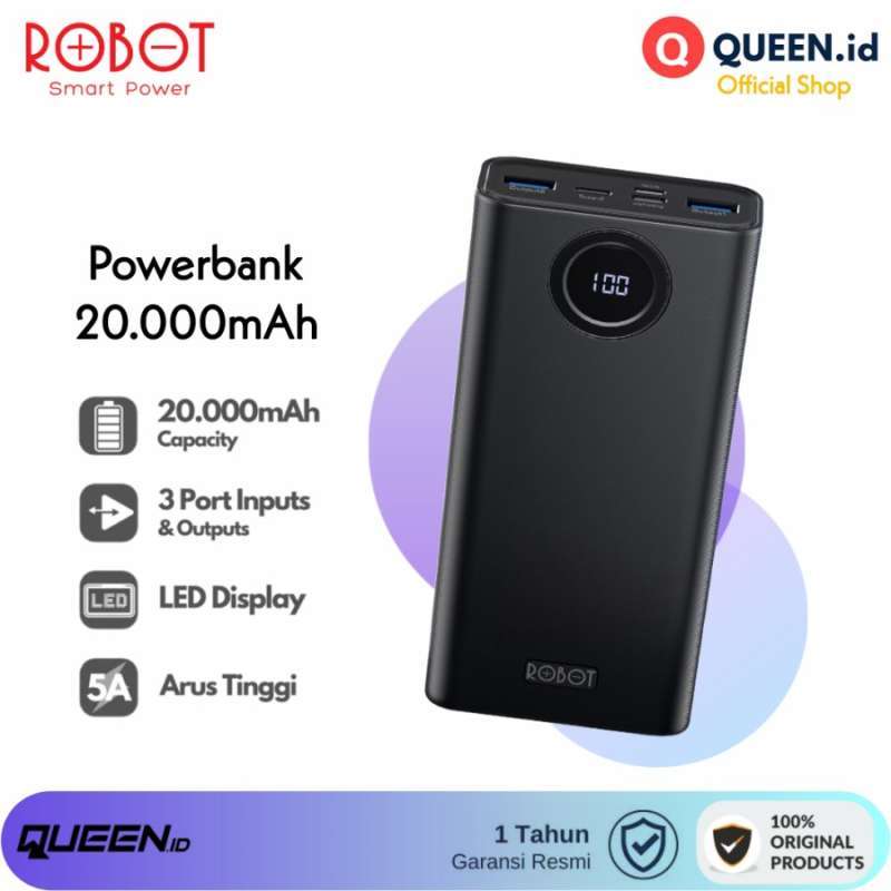 Jual Robot Rt23 Powerbank 20000mah 22.5w 5a Qc 3.0 3 Port Fast Charging ...