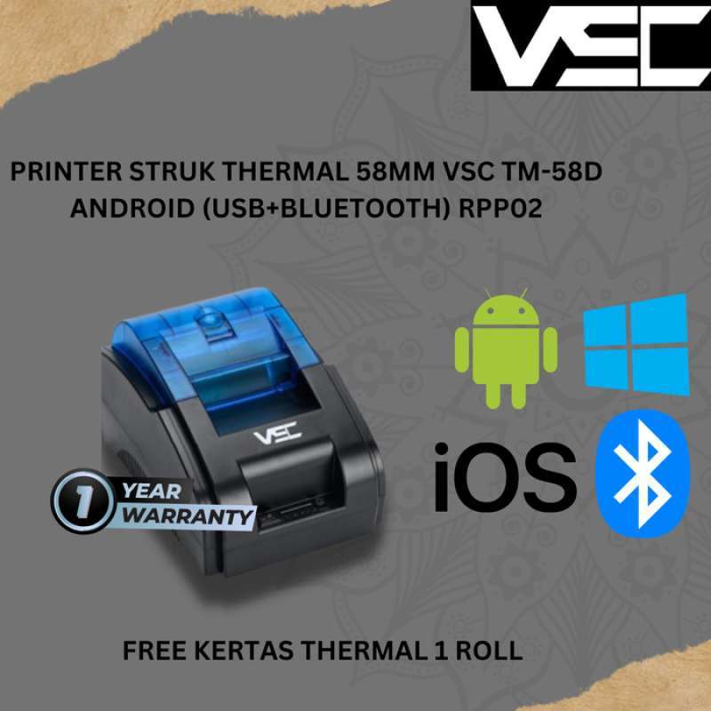 Promo PRINTER STRUK THERMAL 58MM VSC TM-58D ANDROID (USB+BLUETOOTH ...