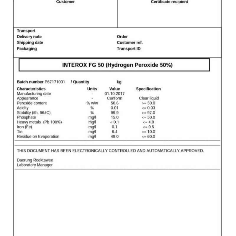 Promo Hidrogen Peroksida ( H2o2 ) Fg 50% - 30 Kg Diskon 23% Di Seller ...