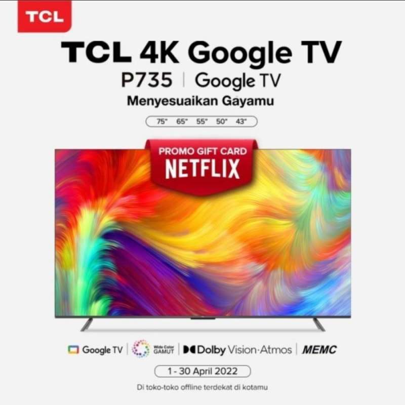 Jual LED 4K UHD Google TV 65 TCL 65P735 | 65P 735 edgeless frame smart ...