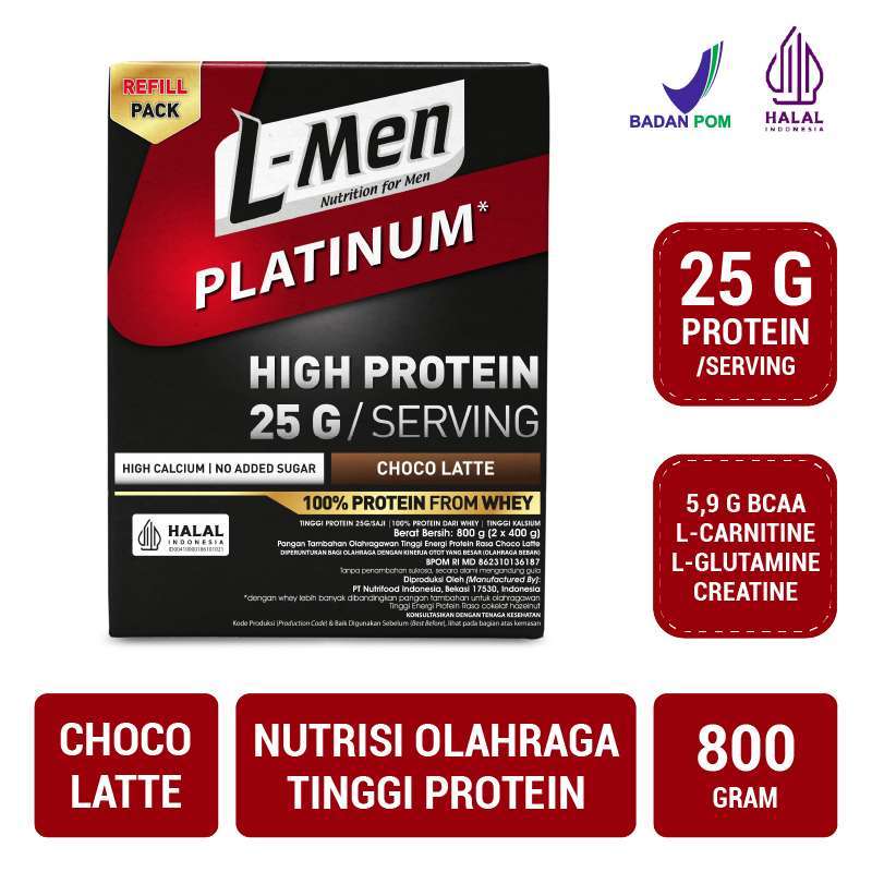 Promo L-men Platinum Refill Choco Latte 800g - Suplemen Tinggi Whey ...