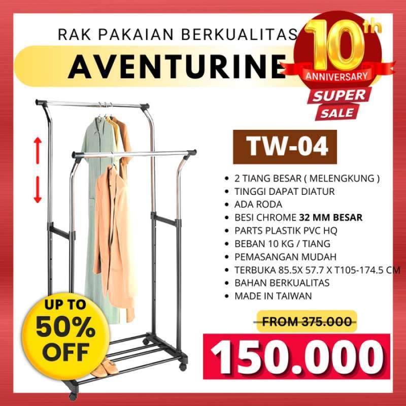 Promo Rak/Display Jemuran Gantungan Baju(Two Rod Curved/Lengkung)+Roda ...