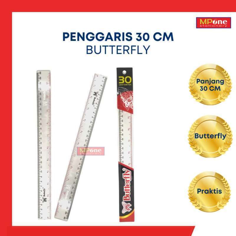 Jual Penggaris Butterfly 30cm / Penggaris Bening Panjang / Penggaris ...