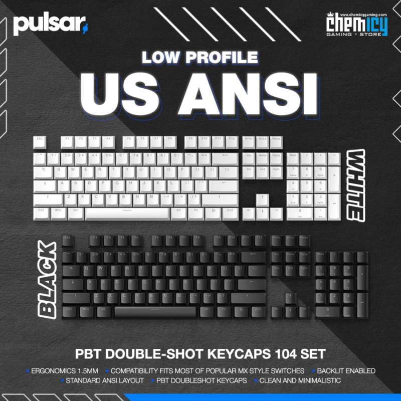 Jual Pulsar Low Profile US ANSI PBT Doubleshot Keycaps 104 Set - Putih ...
