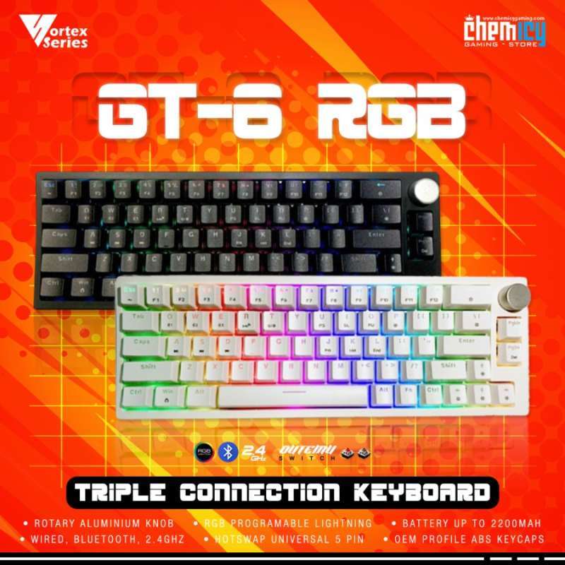 Jual Vortex Series GT6 / GT-6 Wireless RGB 65% Mechanical Gaming Keyboard di Seller Chemicy ...