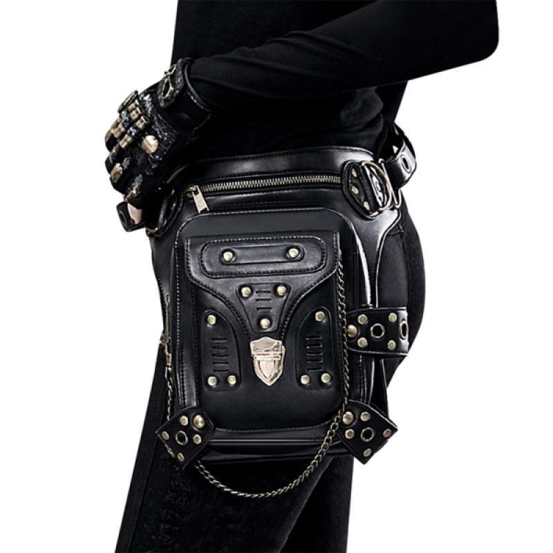 Jual Punk Leather Steampunk Belt Bag Waist Leg Hip Holster Cyberpunk ...